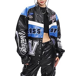 Aelfric Eden VG Detachable PU Racing Jacket Mens Letter Print Varsity Jackets with Reflective Lines