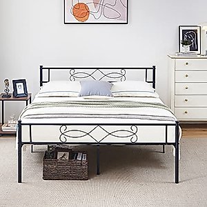 VECELO Full Size Bed Frame Metal Platform /Mattress Foundation with headboard Footboard / Steel Slat Support / No Box Spring Needed / Easy Assembly