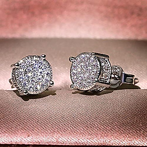 Women Synthetic Diamond Earrings,Women Girls Jewelry, Dating, Festival, Zircon Ear Studs Wedding Gift for Party (Silver)