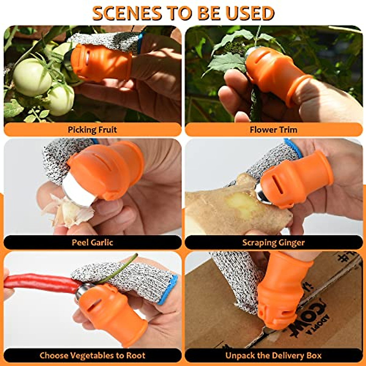 Gardening Thumb Knife with Case, Finger Pruner for Gardeners, Silicone Finger Knife, Plants Picking Trim Tools, Orange Thumb Cutter Gardening Tools Kit for Picking Plant Fruit Vegetable(Blue)