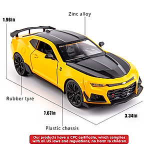 BDTCTK 1/24 Camaro Bumblebee Car Model Toy Zinc Alloy Casting Pull Back Car Sound and Light Toys for Kids Boy Girl Gift (Yellow)