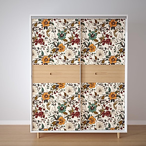 Yellow Floral Wallpaper Peel and Stick Wallpaper Vinyl Wallpaper Stick and Peel Colorful Contact Paper for Cabinets Waterproof Self Adhesive Wall Paper for Kitchen Countertop Wall 17.5" x 393"