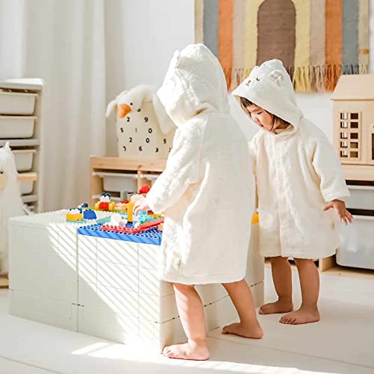 SHIMOYAMA Folding Duplo Storage Box, 2 Pack, 25L Storage Bin with Building Lid, 26 Qt. Collapsible Organizer for Duplo Blocks, Green and Blue