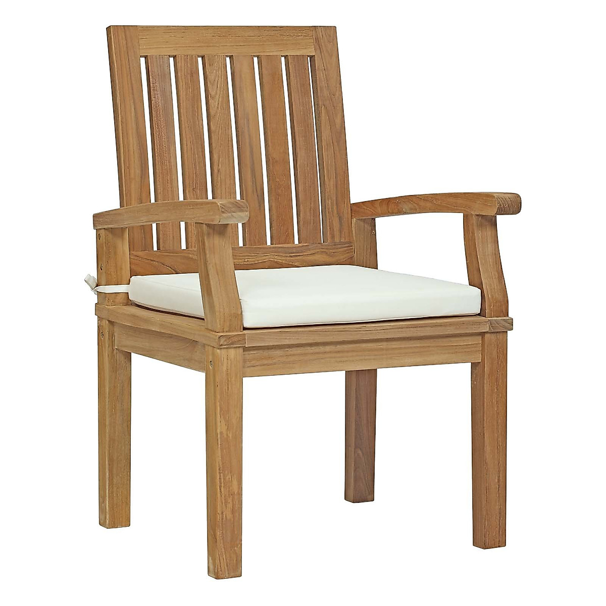 Modway EEI-2701-NAT-WHI Marina Premium Grade A Teak Wood Outdoor Patio, Dining Armchair, Natural White