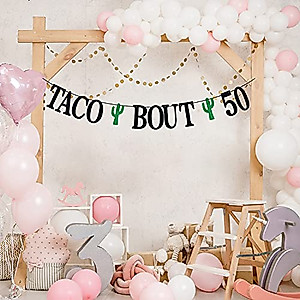 Taco Bout 50 Banner with Cactus Decorations, Cheers to 50 Years, 50 Taco Party Decor, 50th Birthday/Wedding Anniversary Party Decoration Supplies Black Green Glitter.