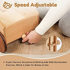Woodtoe Wooden Baby Walker, Adjustable Speed Push Toys for Babies Learning to Walk, Natural Wood Push and Pull Learning Walking Educational Toys Gift for Toddler Boy Girl 1 2 3(Patent Protection)