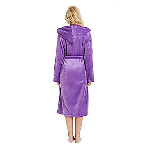 HEARTNICE Womens Hooded Fleece Robe, Soft Plush Bathrobe for Womens, Fluffy Cute Long House Coat (Violet Hooded, S/M)