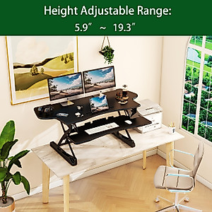 Lubvlook Standing Desk Converter, 47" Height Adjustable Sit Stand Desk Riser for Dual Monitors with Keyboard Tray, Black, SD10L