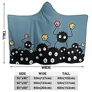 Jaxia Soot Sprites Hood Wearable Blanket for Adult Women and Men, Super Soft Comfy Warm Plush Throw with Sleeves Tv Blanket Wrap Robe Hoodie Cover for Sofa, Couch 50x40 Inch