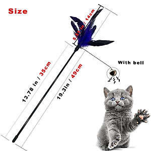 CATENESS Cat Wand Toy Feather Stick Cat Toys, 8 PCS Cat Feather Wand Toys, Interactive Cat Toy Feather Wand for Indoor Cats