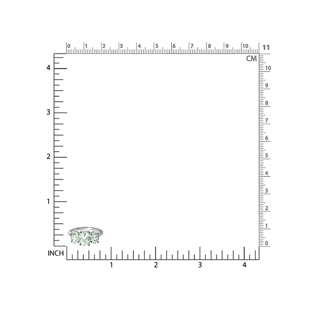 Silvershake 3.32ct. 3 Stone Natural Oval Shape Green Amethyst 925 Sterling Silver Ring Size 7