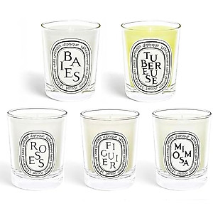 Diptyque Baies Roses Figuier Mimosa & Tubereuse 5 Piece Scented Candle Gift Set 35 Grams Each Limited Edition, White