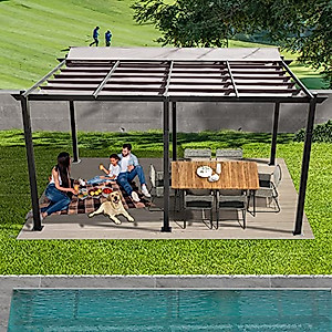 Domi Outdoor Living 11’ X 16’ Outdoor Retractable Pergola with Weather-Resistant Canopy Aluminum Garden Pergola Patio Grill Gazebo for Courtyard