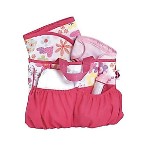 ADORA Baby Doll Diaper Bag with Sturdy Straps, Includes Changing Mat and 2 Doll Diapers (Fits 13" Dolls), Birthday Gift for Ages 3+ - Pink Flower Power