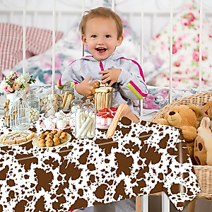 Highland Cow Decorations-3Pcs Cow Print Tablecloths Farm Animals Brown Cow Print Baby Shower Rectangular Plastic Table Cover Cowboy Birthday Party Supplies,Size 70.8X42.5inch