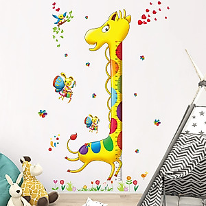 Animals Rainbow Giraffe Height Chart Wall Stickers Inches Kids Measure Height Growth Wall Decals Removable for Nursery Playroom Girls Boys Children's Bedroom Decoration Ruler Measuring Range 8in-6ft