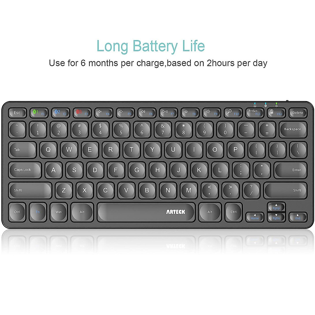 Arteck Universal Multi-Device Bluetooth Keyboard Ultra Slim and Compact Wireless Bluetooth Keyboard with Media Hotkeys for Windows iOS iPad OS Android Computer Desktop Laptop Surface Tablet Smartphone