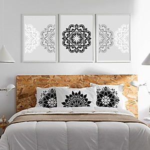 9 Pack Large Mandala Stencils for Painting Mandala Painting Templates Reusable Floral Mandala Drawing Stencils for Wall Floor Furniture Fabric Canvas Wood DIY Craft Art Supplies Home Decor