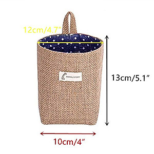 MIAO JIN 6Pcs Mini Hanging Storage Bag, Cotton Linen Wall-Hanging Storage Basket Desktop Storage Collapsible Decor Bin Bag for Wall Door Closet (Stripe,Dot)