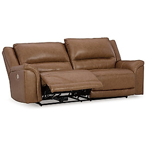 Signature Design by Ashley Trasimeno Contemporary Leather Match 2 Seat Power Reclining Sofa with Adjustable Headrest and USB Ports, Dark Brown