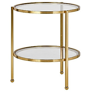 Amazon Brand – Rivet Modern Round Metal Coffee Table, 18.5"H, Gold and Glass