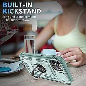 PASNEW for iPhone 11 Pro Case,Camera Slide Cover & 360° Kickstand & Charge Port Dust Plug,Military Multi-Layer Heavy Duty Full Body Shockproof Hard Shell Phone for iPhone 11 Pro,5.8 inch,Green