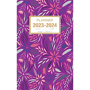 Planner July 2023-2024 June: 5x8 Weekly and Monthly Organizer Small | Massive Floral Pattern Design Purple