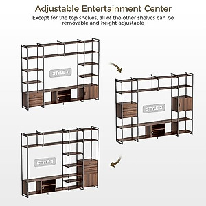 EUREKA ERGONOMIC Entertainment Center, TV Stand with Drawers Cabinet Storage Bookshelves, 111 Inch Wide Modern Media Console Cabinet for 65" TV Walnut Veneer Metal TV Console Table for Living Room