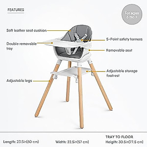 Wooden Baby High Chair, 11 in 1 Convertible Chair for High Chair, Booster Seat, Toddler Chair, for 2 Babies Use Together, Double Tray Highchair with 5-Point Harness & Clean Easily PU Cushion