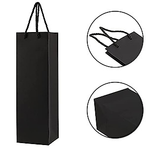 SEUNMUK 30 Pack 13.8 x 4.3 x 3.5 Inch Black Bulk Wine Bottle Gift Bags, 250 gsm Strong Paper Wine Gift Bags with handles, Elegant Paper Wine Bags for Party Shopping Retail Wedding