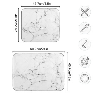 Absorbent Dish Drying Mat for Kitchen Counter - Marble Print Microfiber Drying Pad, Reversible Drainer Mats for Countertop, Medium 16 x 18 inch