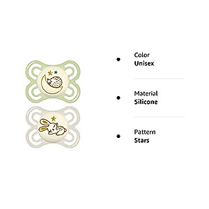 MAM Perfect Night Baby Pacifier, Patented Nipple, Glows in the Dark, 2 Pack, 0-6 Months, Unisex