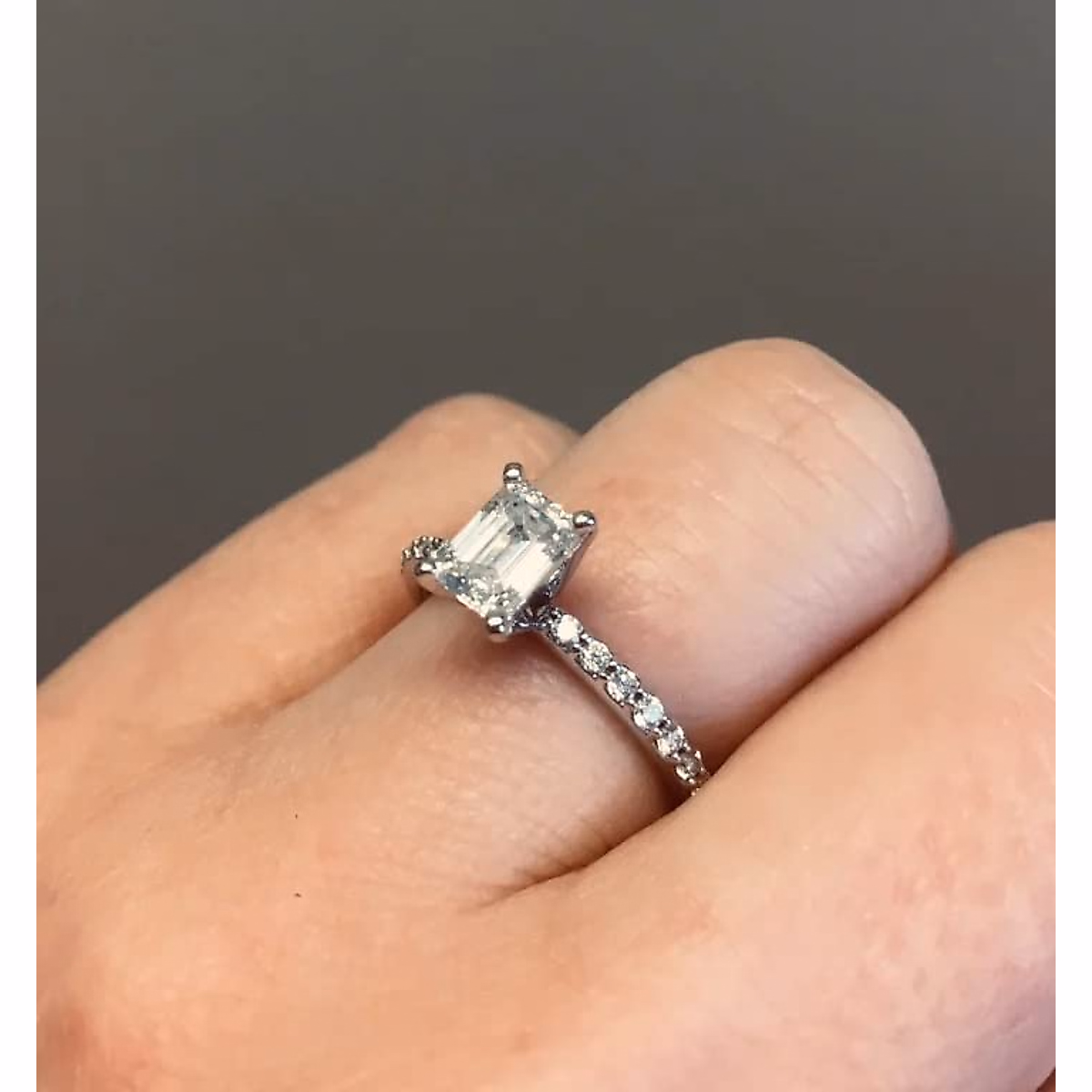 Blocaci Engagement Ring 1 CT/2 CT/3 CT Pave Moissanite Emerald Cut Engagement Rings for Women 18k White Gold Rose Gold Yellow Gold Free Engraving