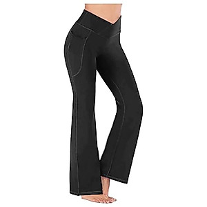 XUNRYAN Leggings for Women Bootcut Yoga Pants High Waisted Flare Leggings Palazzo Work Athletic Workout Yoga Pants w Pocket Black