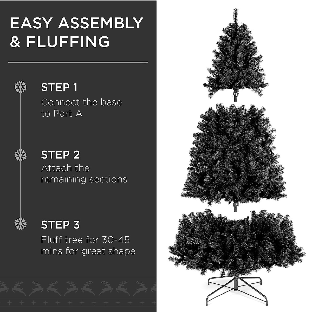 Best Choice Products 6ft Pre-Lit Black Christmas Tree, Full Artificial Holiday Decoration for Home, Office, Party Decoration w/ 947 Branch Tips, 250 Lights, Metal Hinges, Foldable Base