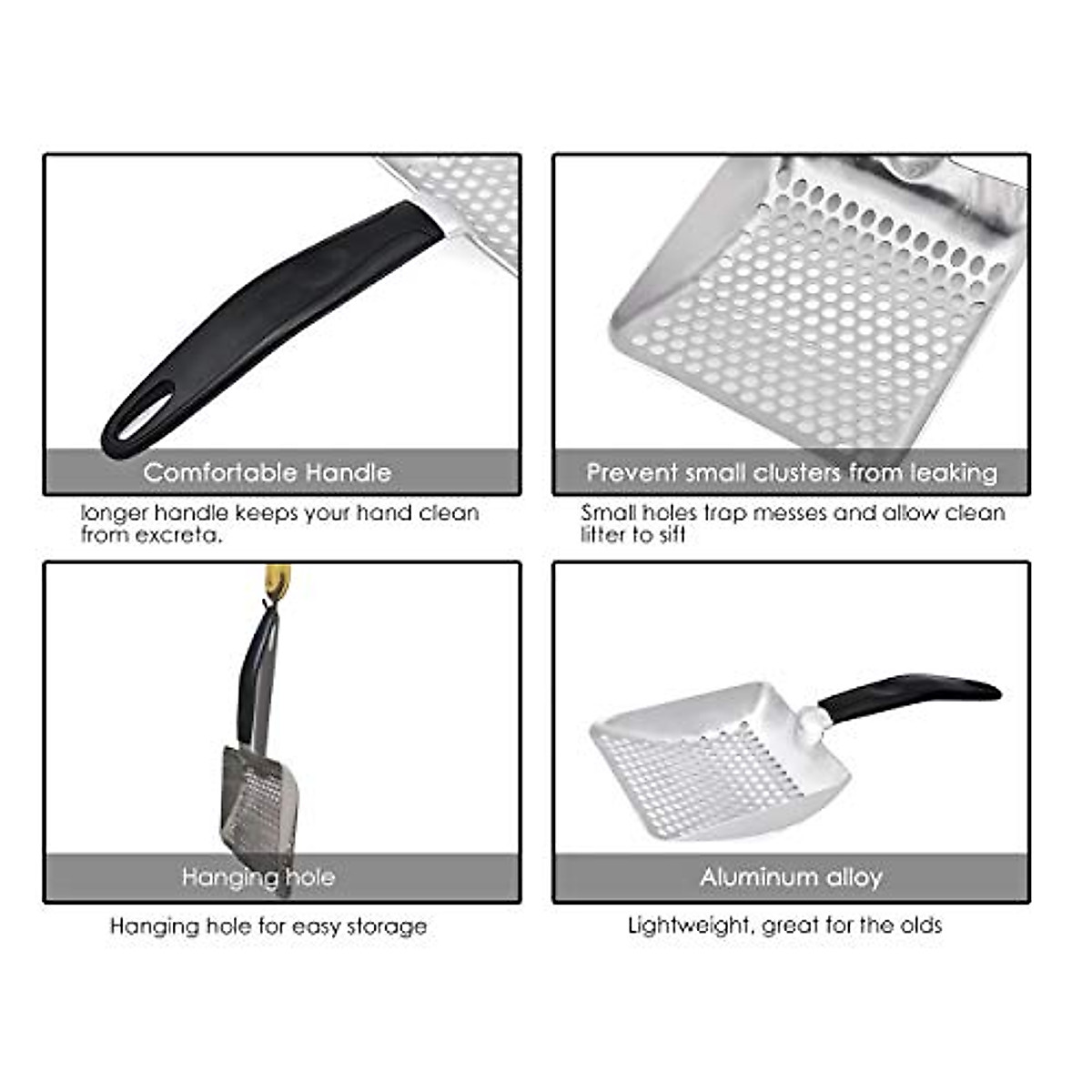 DS. DISTINCTIVE STYLE Cat Litter Scoop Deep Shovel Metal Sifter (Small Round Holes)