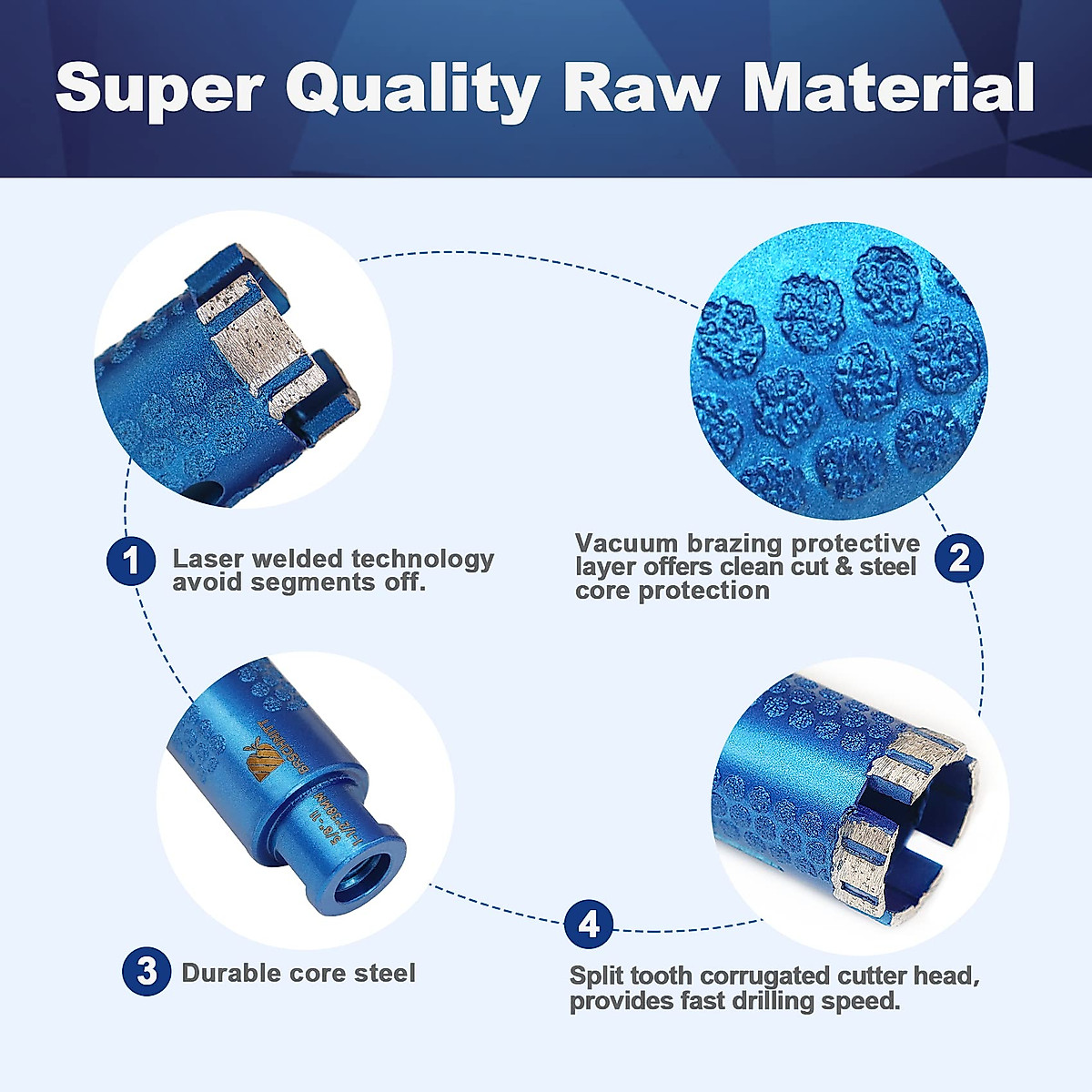 Diamond Core Drill Bit,Adapter，BRSCHNITT 1-1/2 Inch Laser Welded Diamond Hole Saw for Granite Marble Solid Block Stone Reinforced Concrete,Dry or Wet Drilling (38mm)