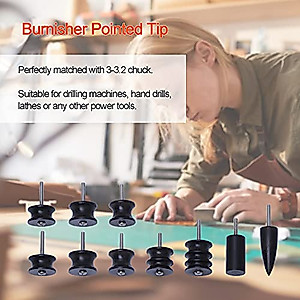 10Pcs Black Ebony Wood Leather Burnisher Pointed Tip, Leather Slicker Burnishing Tool for Compatible with Rotary Dremel Tools (Black)
