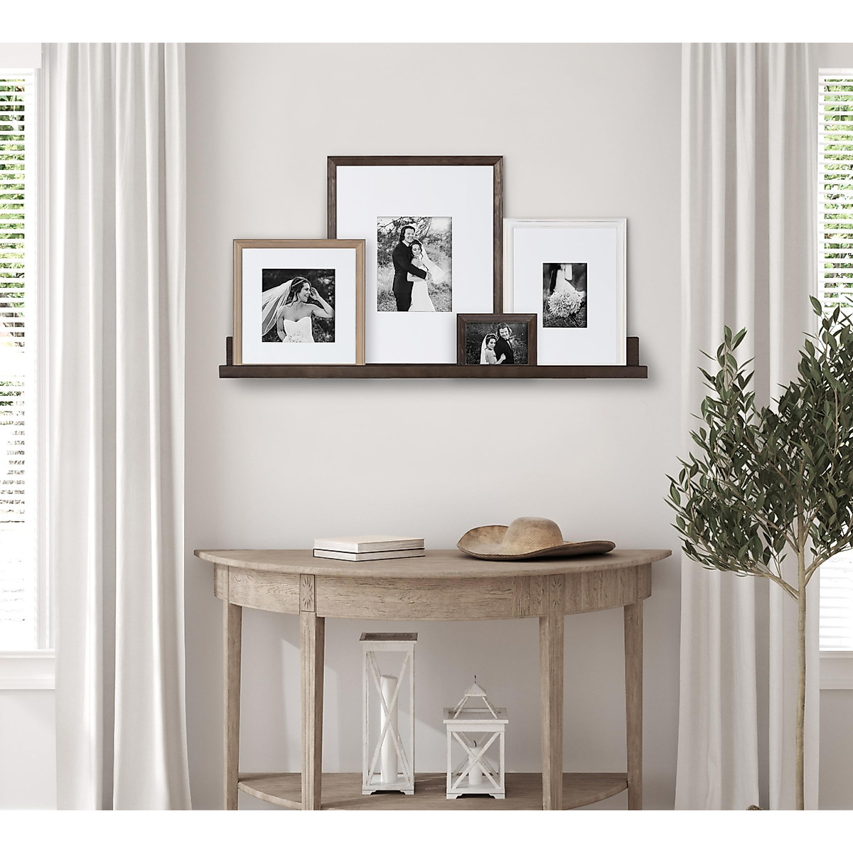 Kate and Laurel Bordeaux Gallery Floating Shelf and Wall Frame Kit, Set of 5, Multiple Finishes, Assorted Size Wooden Frames and Display Shelf