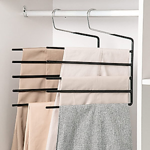 Nature Smile Pants Hangers 3pack, Heavy Duty Multi Layers Space Saving Slack Hangers,Non Slip 5 Tier Open-Ended Pants Hanger Closet Storage Organizer for Garden Flags Trousers Jeans Scarf