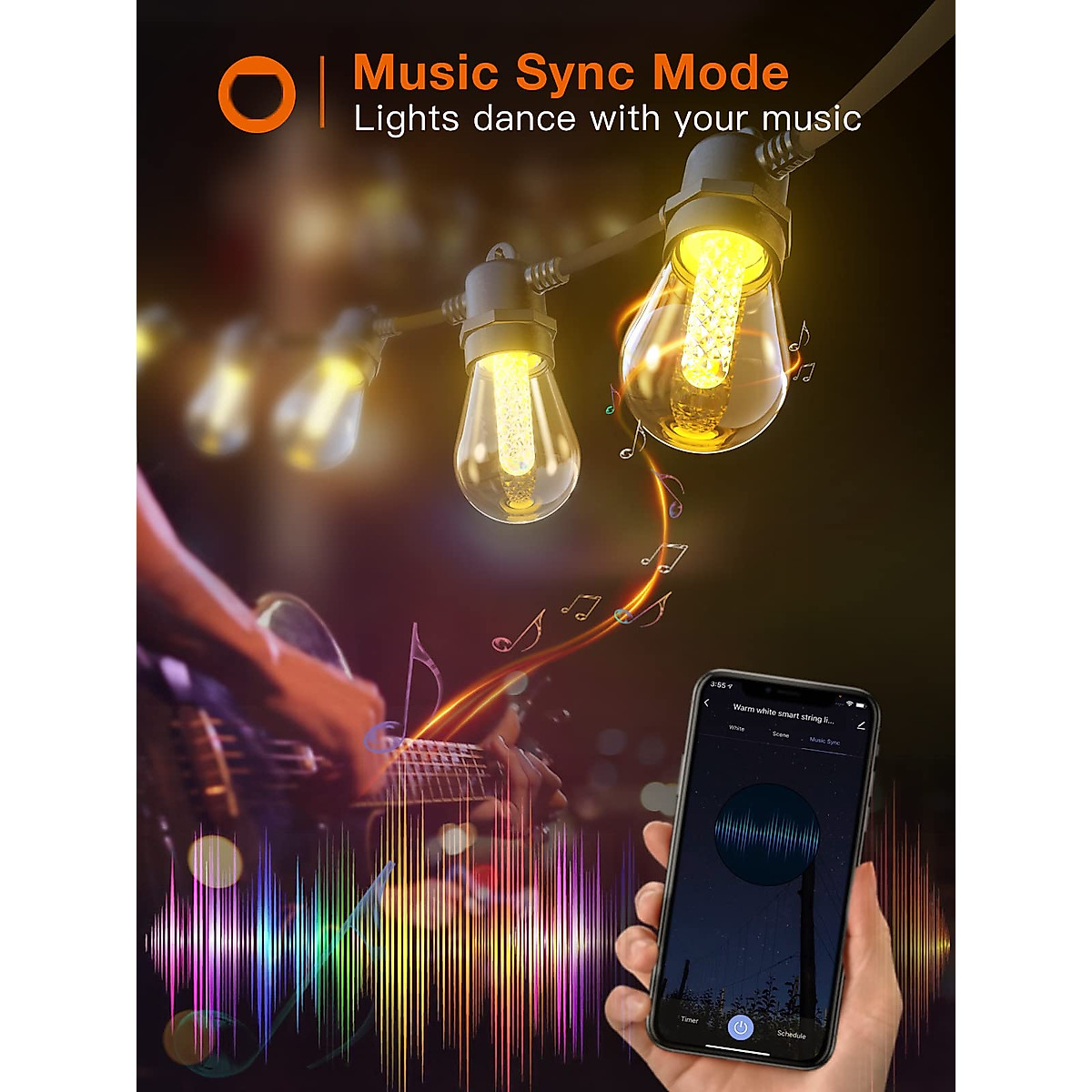 addlon 96FT Smart Outdoor String Lights with Remote, Dimmable Patio Lights with 30 LED Edison Waterproof Bulbs, String Lights for Outside Works with APP, Music Sync Outdoor Lights for Gazebo Backyard