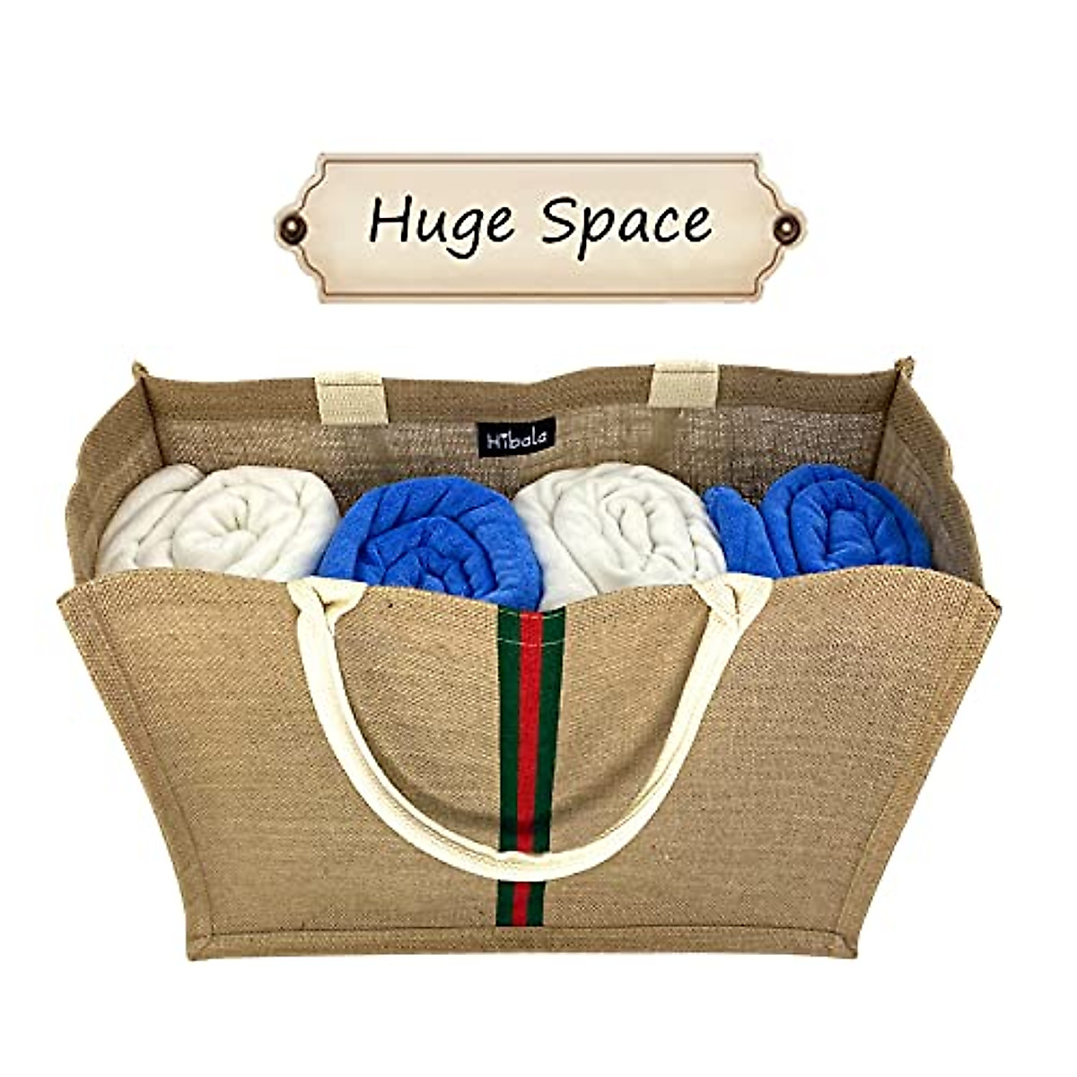 Hibala Woven Large Beach Bag Straw Bag Beach Tote Handmade Weaving Shoulder Bag Tassel Bag Handbag (Green Stripe) …