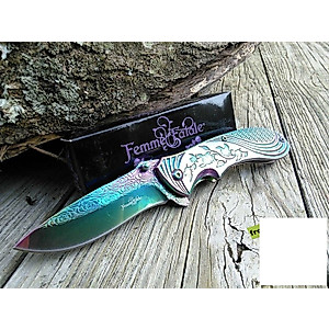 7" FEMME FATALE TITANIUM SPRING ASSISTED Pocket Folding Knife Carbon Steel Razor Sharp Blade