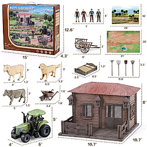 Lucky Doug Farm Animal House Toys Playset for Kids Toddlers Ages 3-8, 122 PCS Building Toys Farmhouse Figures Pretend Play Set with 3 Animals, 4 Figures, A Tractor, 11" L x11 W x 8" H