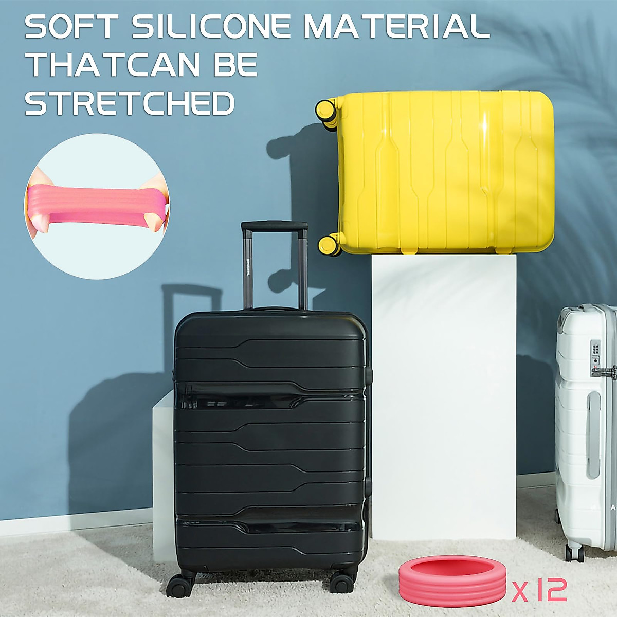 Luggage Suitcase Wheels Cover 12 Pack, Luggage Wheels Protector, Luggage Caster Cover, Luggage Spinner Wheels Silicone Case with Wear-resistant, Anti-noise for Carry-on Luggage with Spinner Wheels