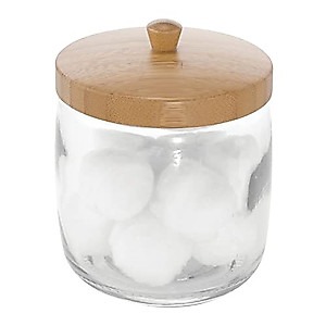 mDesign Small Apothecary Organizer Canister Jars - Glass Containers with Bamboo Lid for Bathroom, Organization Holder for Vanity, Counter, Brock Collection - Clear/Natural