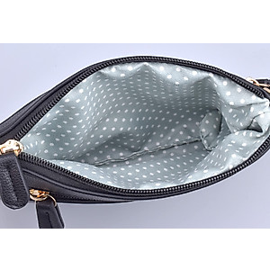 JIARUO Women Mini Multi Zipper Pocket Lightweight PU Leather Sling Crossbody Bag Purses Handbag (black)