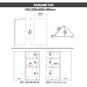 Generic 23.6"" Bathroom Corner Medicine Cabinet W/Mirror, Bathroom Stainless Steel Wall Mount Mirror Cabinet, Hanging Triple Shelf Storage Cabinet Opens Left and Right (Right)