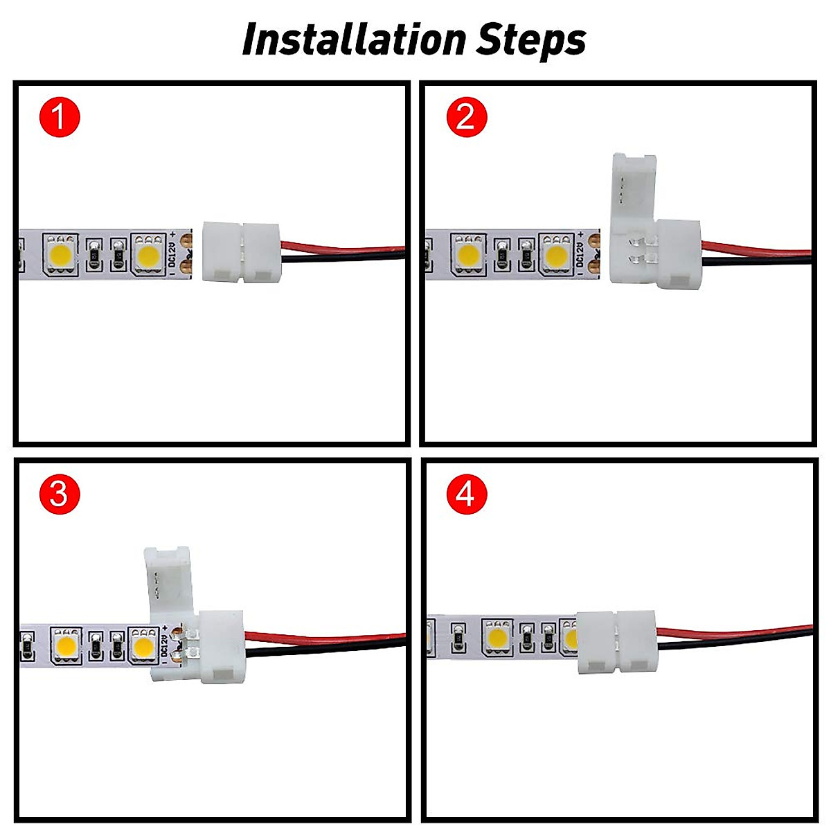 LightingWill 10pcs/Pack Strip Wire Solderless Snap Down 2Conductor LED Strip Connector for 10mm Wide 5050 5630 Single Color Flex LED Strips