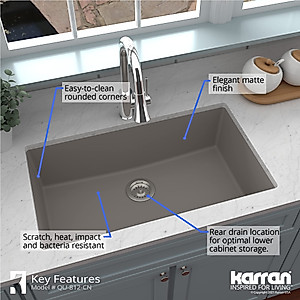 Karran QU-812 Undermount 32.5 in. Large Single Bowl Quartz Kitchen Sink in Concrete